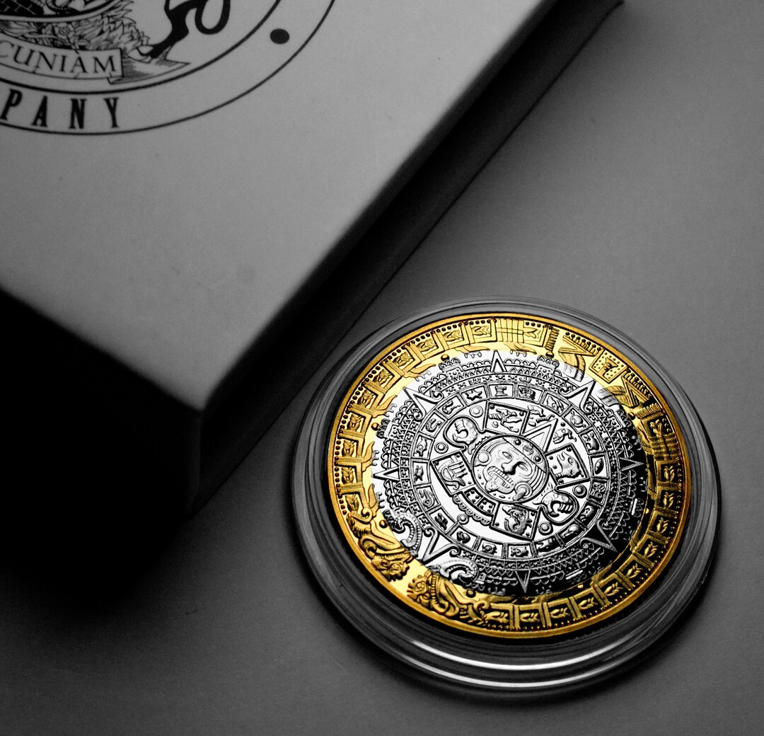 AZTEC CALENDAR Silver & 24ct Gold Commemorative in Gift Box. Mayan/maya ...
