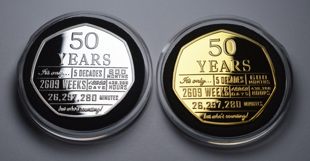 Pair of 50th Birthday Silver & 24ct Gold Commemoratives in Capsules ...