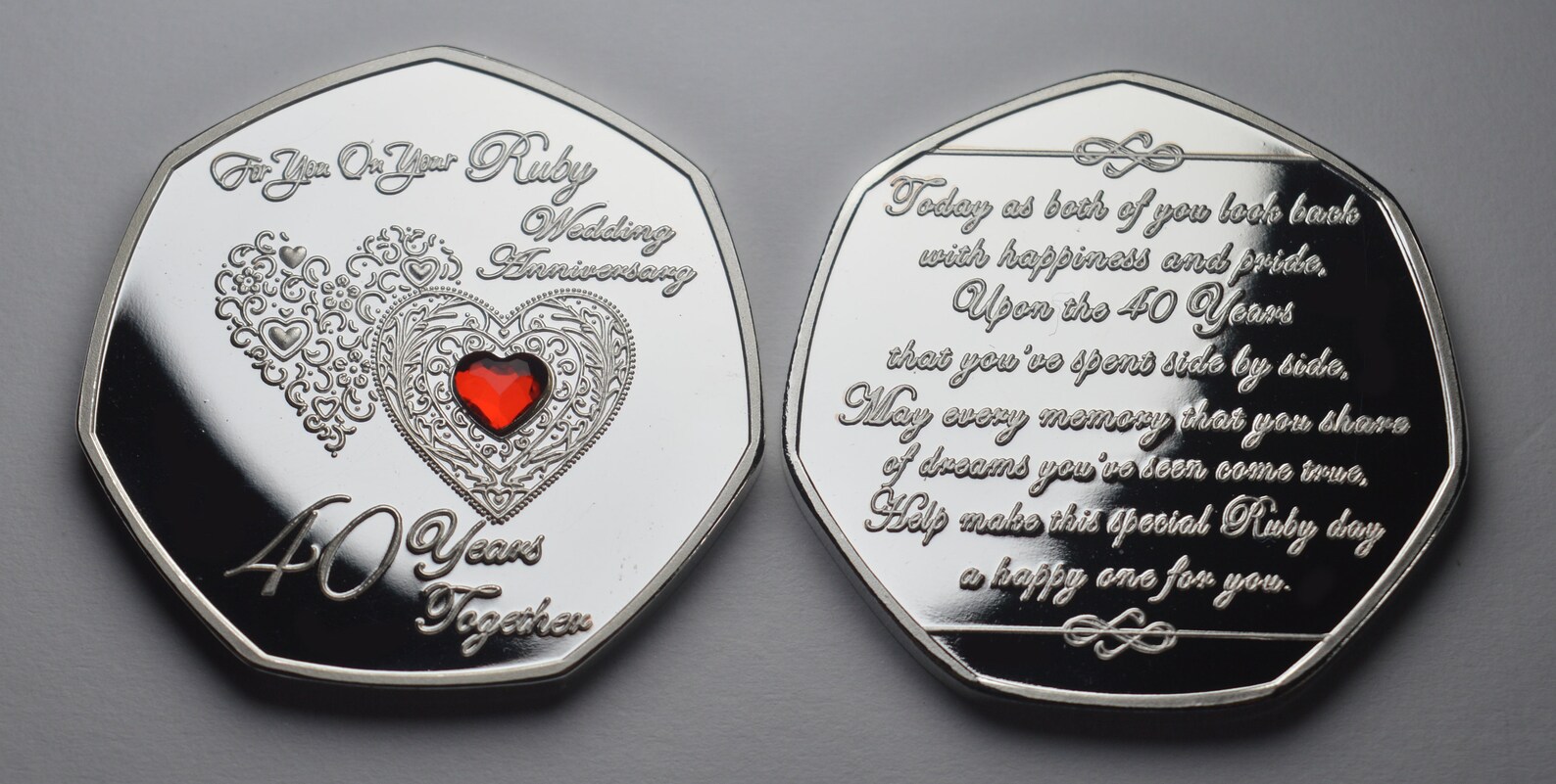 40th RUBY WEDDING ANNIVERSARY Silver Commemorative With Inlaid | Etsy UK