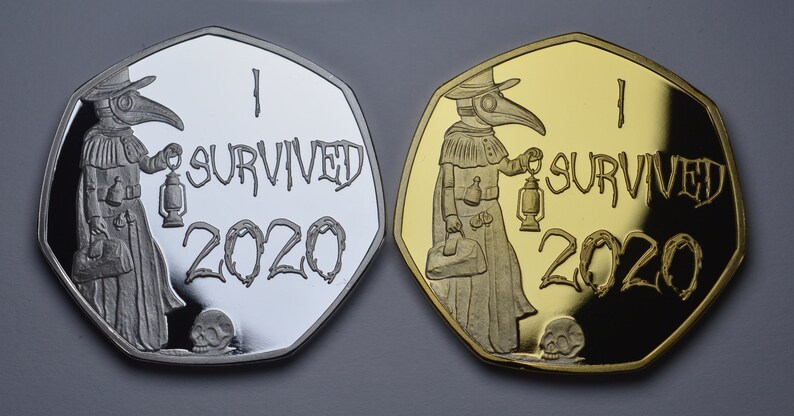 Pair of 'I SURVIVED 2020' Silver & 24ct Gold Commemoratives. Gift ...