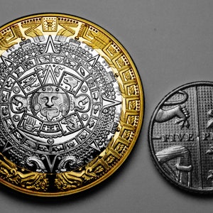 AZTEC CALENDAR Silver & 24ct Gold Commemorative in Capsule. Mayan/maya ...