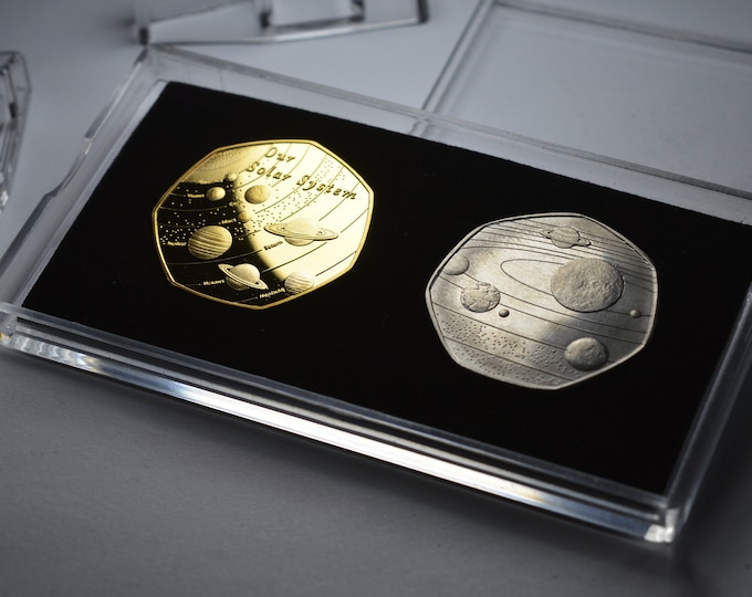 Pair of SOLAR SYSTEM Commemoratives in Free Standing 50p Coin Display ...