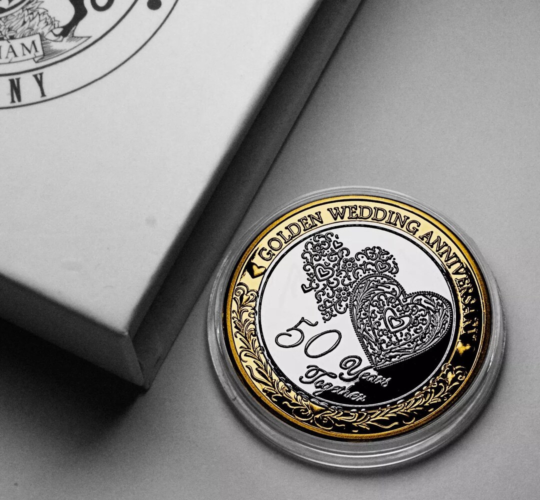 50th Golden Wedding Anniversary Dual Metal Commemorative. Gift Box ...