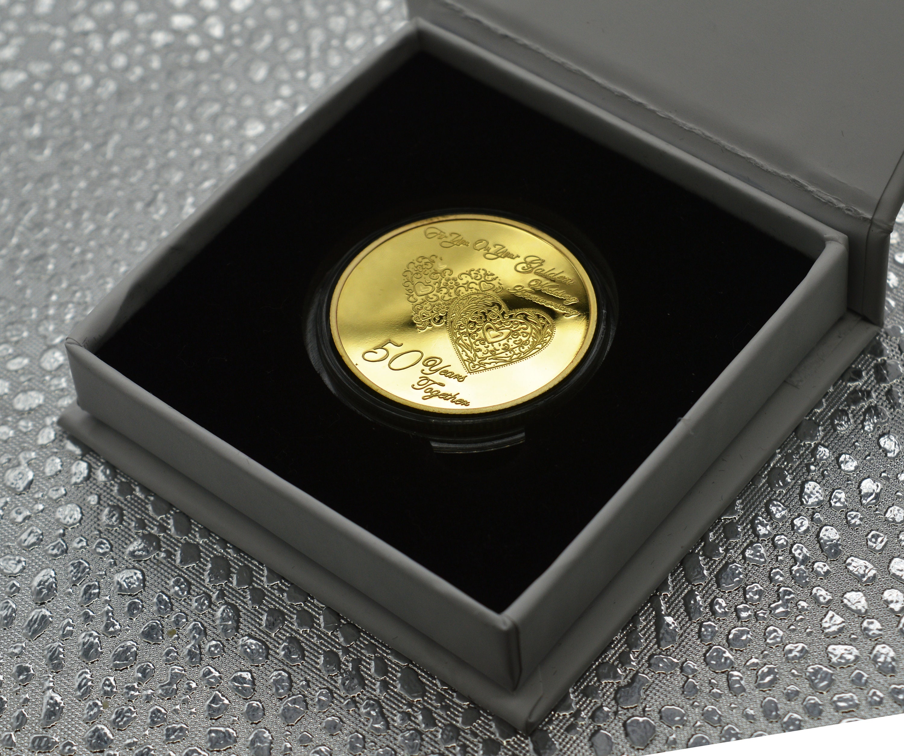 50th GOLDEN WEDDING ANNIVERSARY 24ct Gold Commemorative. Gift/present ...