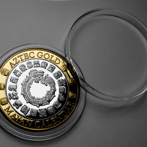 AZTEC CALENDAR Silver & 24ct Gold Commemorative in Capsule. Mayan/maya ...