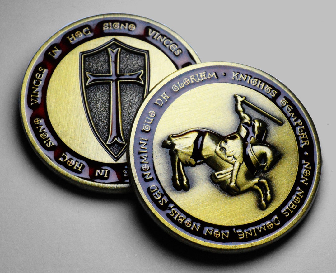 Masonic Knights Templar Antique Gold Commemorative Coin With Red Enamel ...