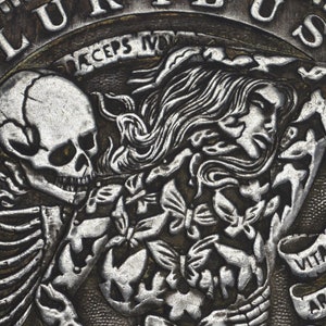 1899 Morgan Silver Dollar. Life/death. Carved/hobo Coin. 38mm 23g. .999 ...