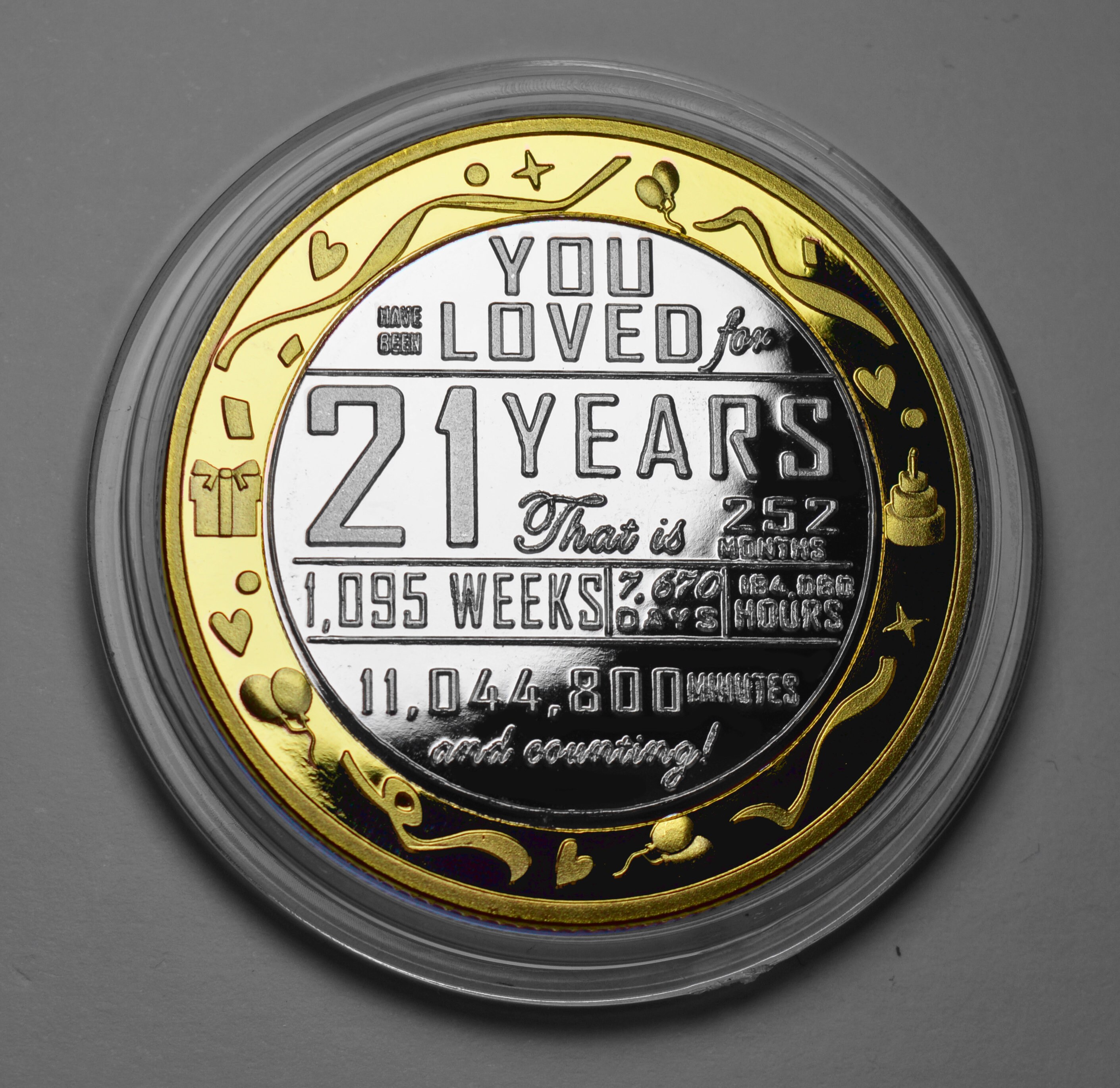 21st Birthday Dual Metal Silver & 24ct Gold Commemorative in Capsule ...