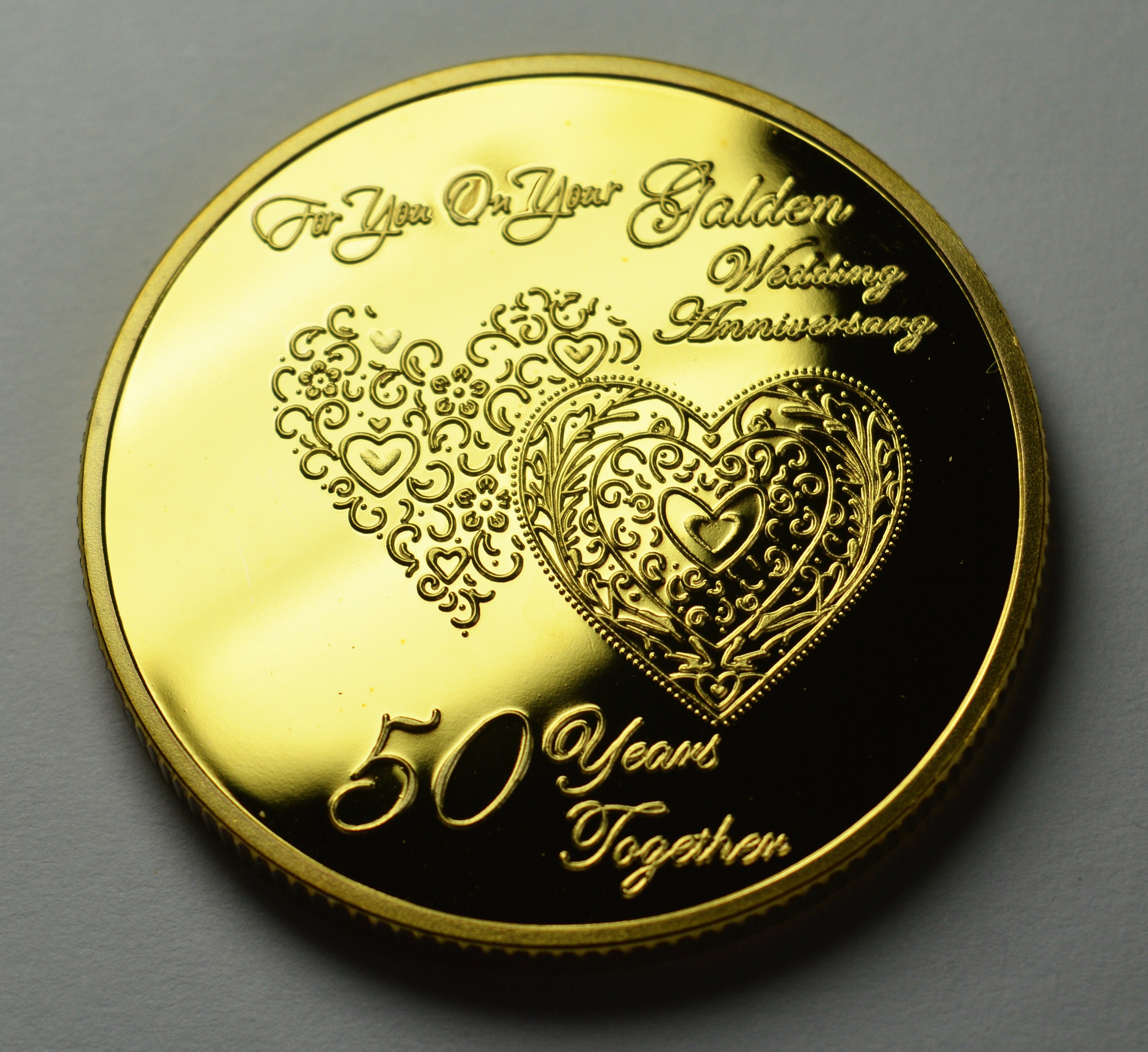 50th GOLDEN WEDDING ANNIVERSARY 24ct Gold Commemorative. Gift/present ...