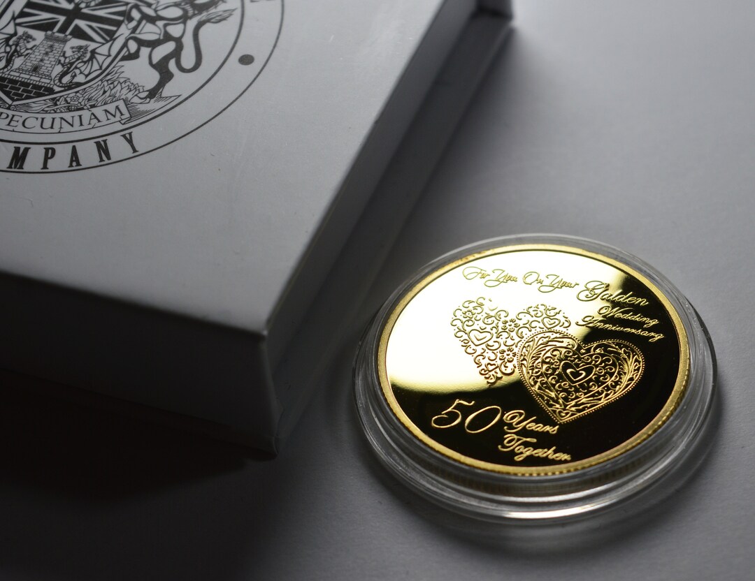 50th GOLDEN WEDDING ANNIVERSARY 24ct Gold Commemorative. Gift/present ...