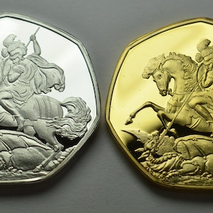 Pair of St. George and the Dragon Silver & 24ct Gold Commemoratives in ...
