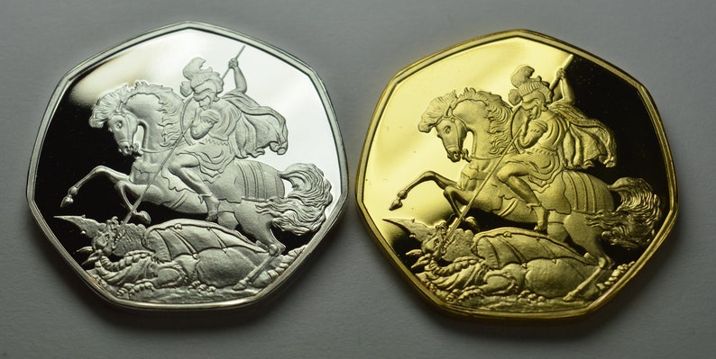 Pair of St. George and the Dragon Silver & 24ct Gold Commemoratives in ...