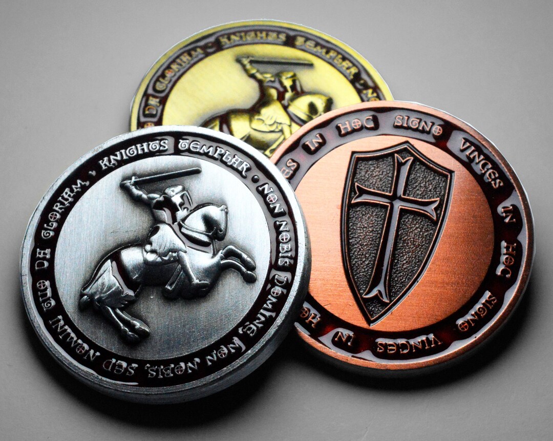 Trio of Masonic Knights Templar Antique Gold, Copper & Nickel Silver ...
