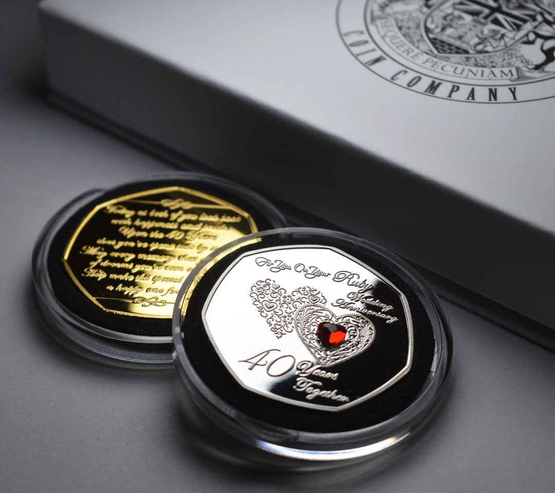 Pair of 40th RUBY WEDDING ANNIVERSARY Silver & 24ct Gold Gemstone ...