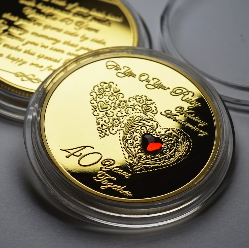 40th RUBY WEDDING ANNIVERSARY 24ct Gold Commemorative With - Etsy UK