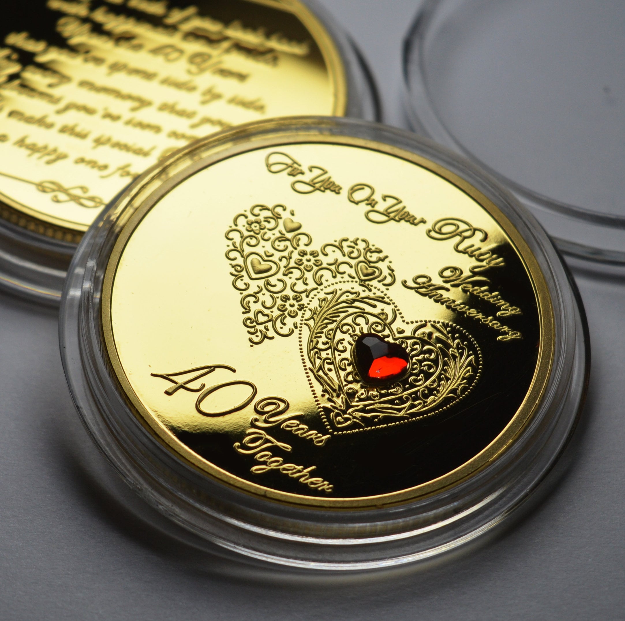 40th RUBY WEDDING ANNIVERSARY 24ct Gold Commemorative With - Etsy UK