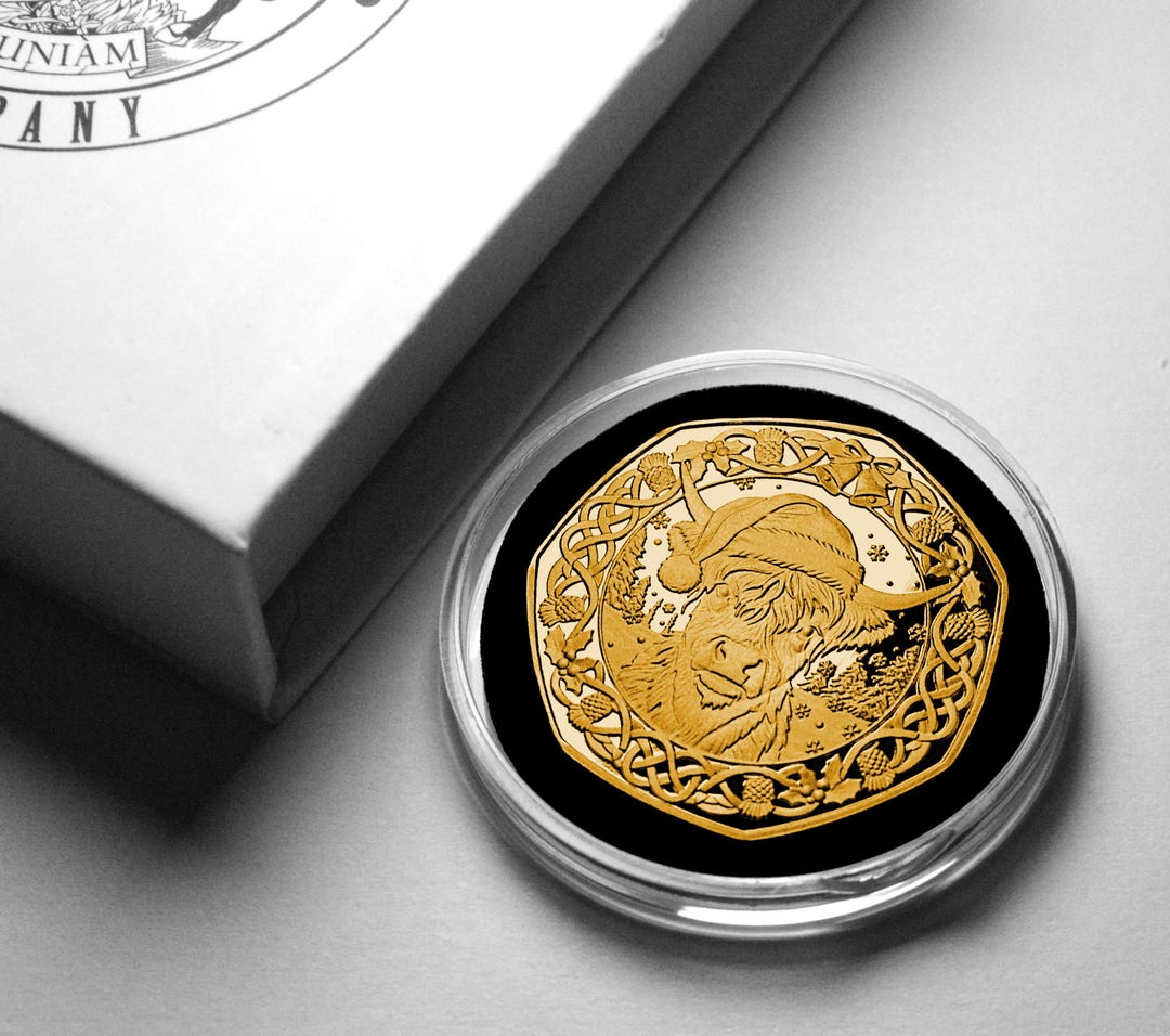 HIGHLAND COO 24ct Gold Commemorative Coin in Gift Box. Merry Christmas ...