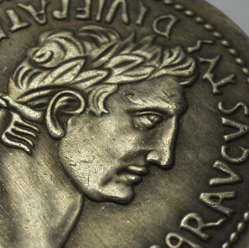 Large Roman Silver Emperor Augustus Coin 3.5cm 20g .925 Silver Plated ...