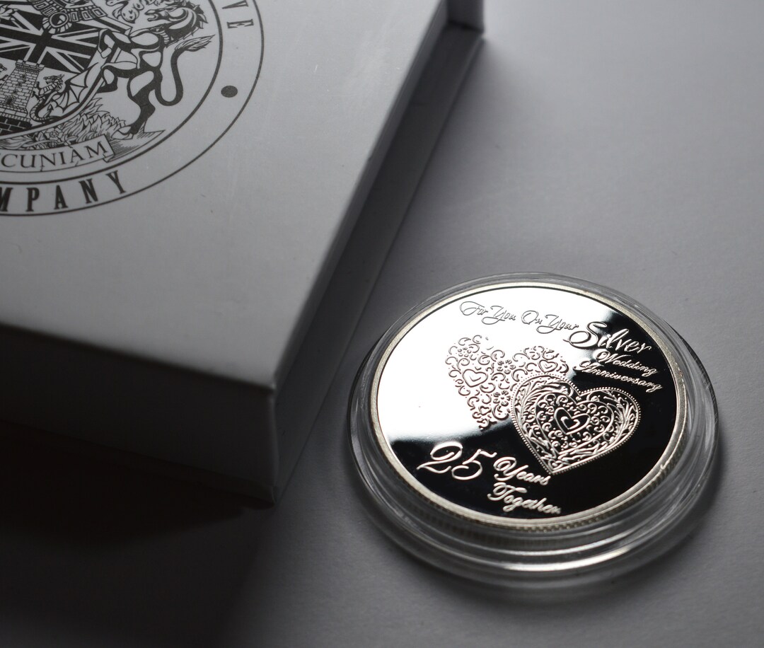 25th SILVER WEDDING ANNIVERSARY .999 Silver Commemorative. Gift/present ...