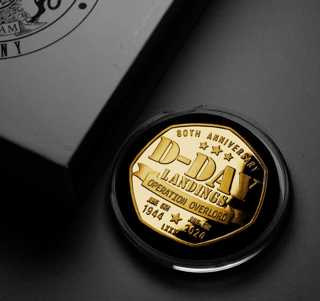 D-DAY LANDINGS 80th Anniversary 24ct Gold Commemorative Coin. Gift Box ...