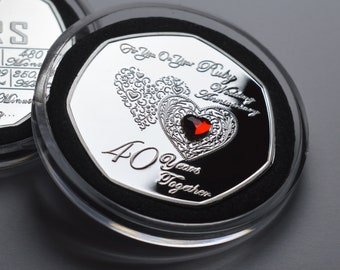 40th RUBY WEDDING ANNIVERSARY Silver Commemorative With Inlaid | Etsy