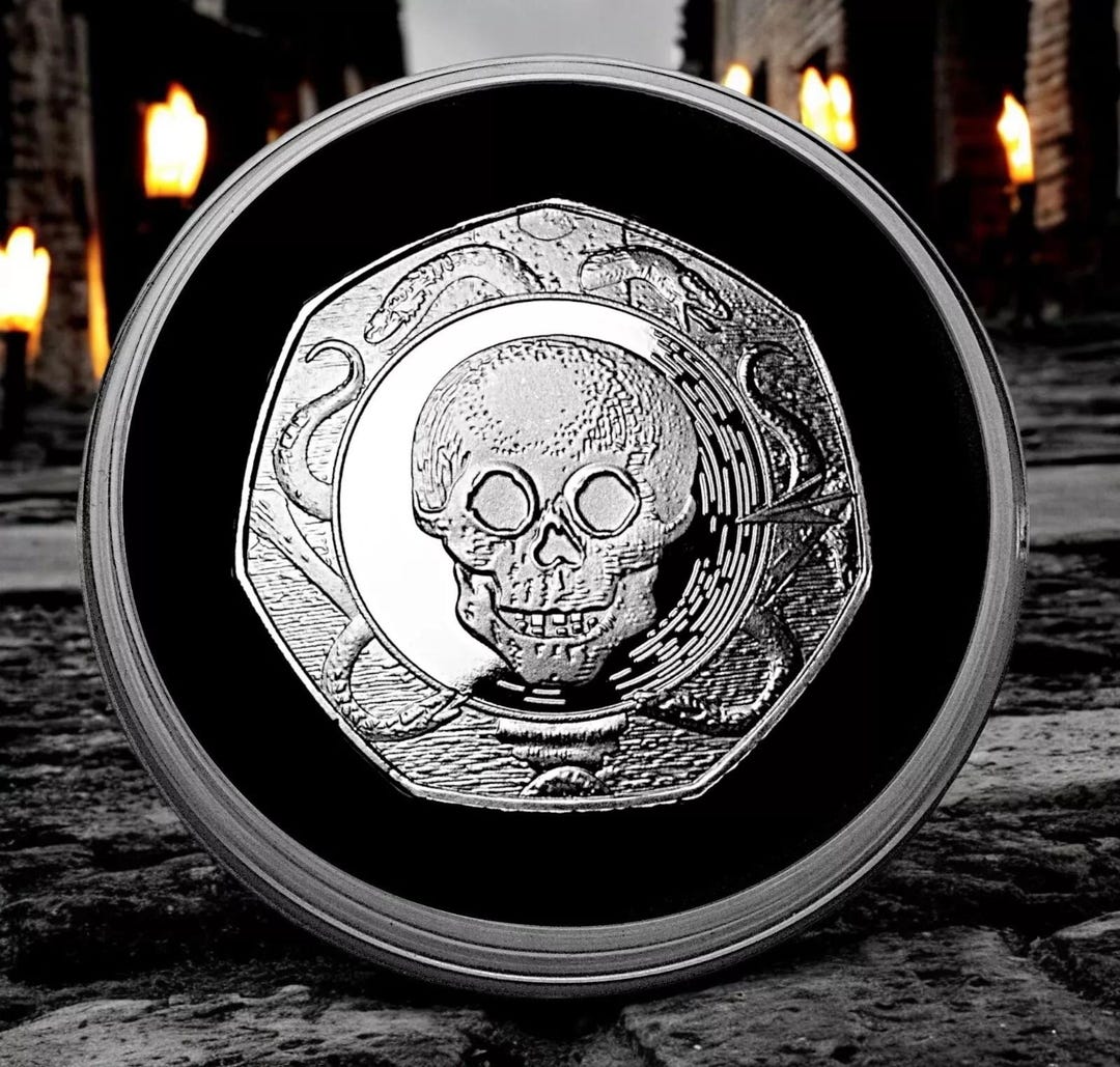 Memento Mori Silver Reminder Coin in Capsule. Snakes/skull/death ...