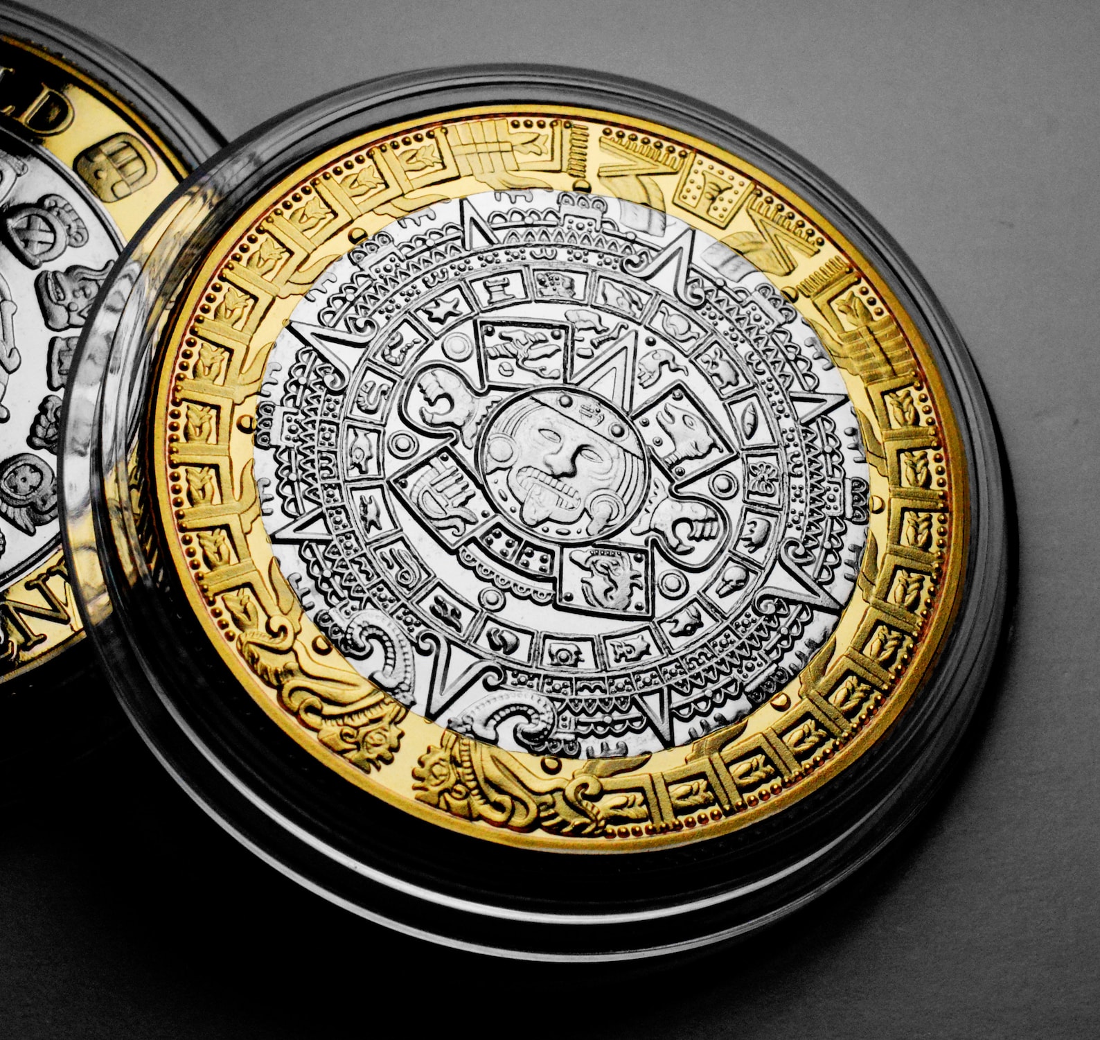AZTEC CALENDAR Silver & 24ct Gold Commemorative in Capsule. Mayan/maya ...