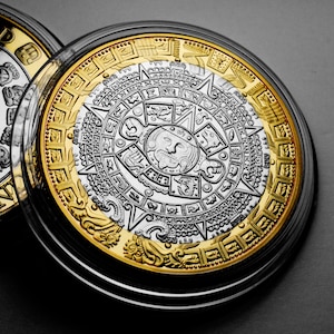AZTEC CALENDAR Silver & 24ct Gold Commemorative in Capsule. Mayan/maya ...