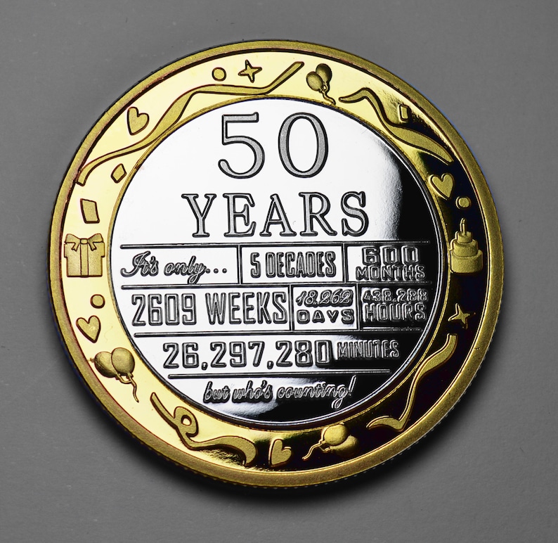 50th Birthday Dual Metal Silver & 24ct Gold Commemorative. Gift/present ...