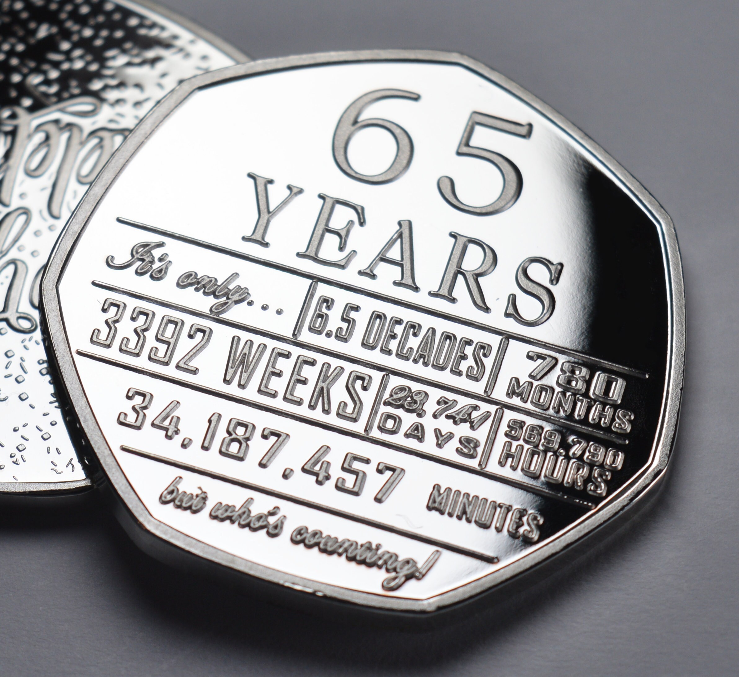 65th Birthday Silver Commemorative in Capsule. 'but Who's Counting ...