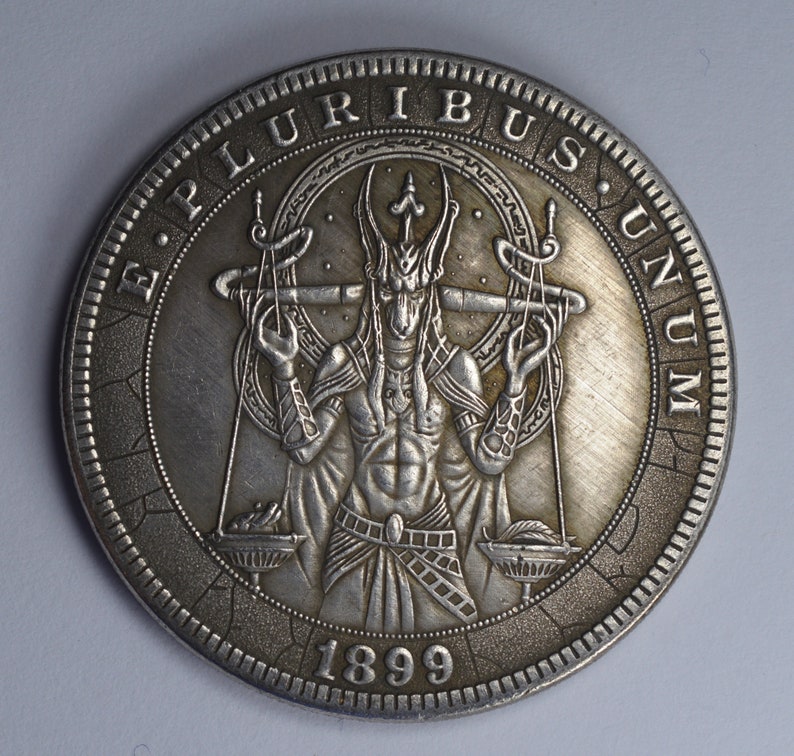 1899 Morgan Silver Dollar. Anubis/egyptian. Carved/hobo Coin. 38mm 23g ...
