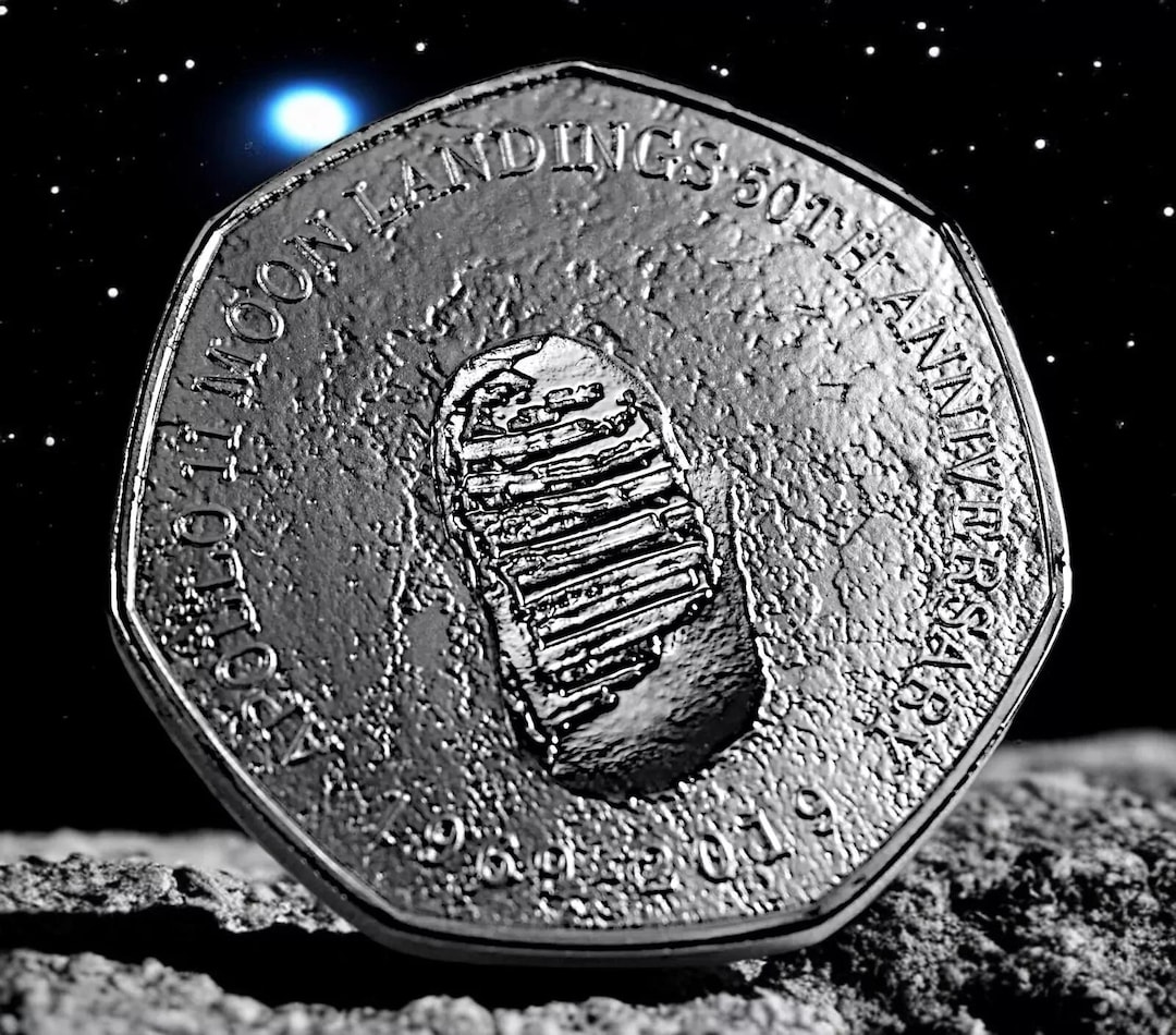 LUNAR LANDINGS Silver Commemorative Coin. 1969 Armstrong/aldrin Moon ...