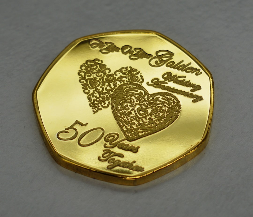 50th GOLDEN WEDDING ANNIVERSARY 24ct Gold Commemorative. Gift/present ...