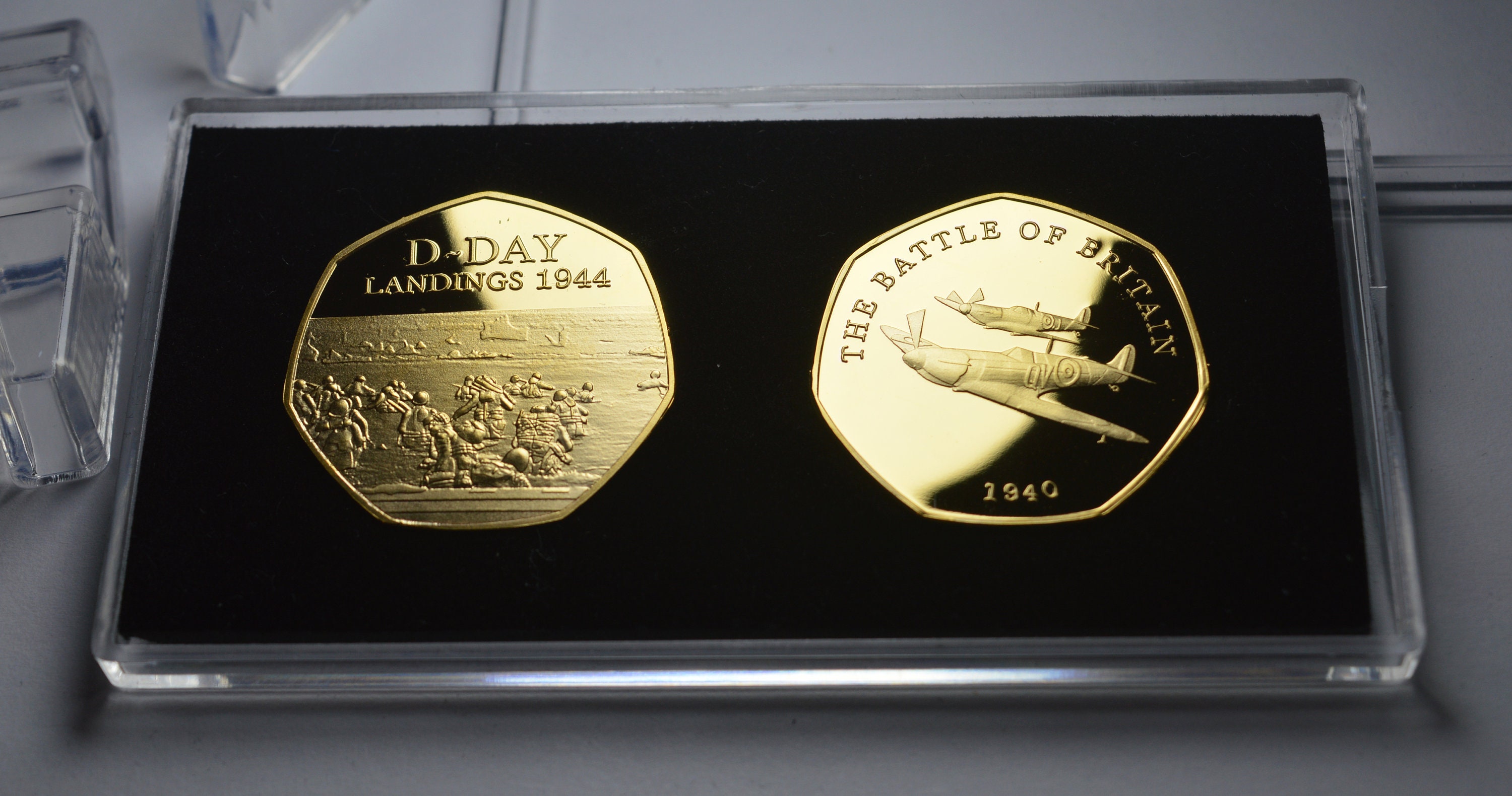 Pair of 24ct Gold WW2 Commemoratives in 50p Coin Display Case. D-DAY ...
