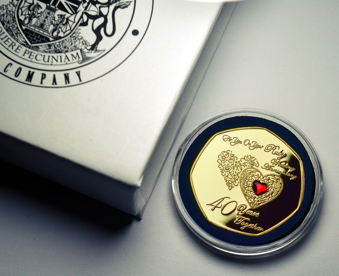 On Your 40th RUBY WEDDING ANNIVERSARY 24ct Gold Commemorative With ...