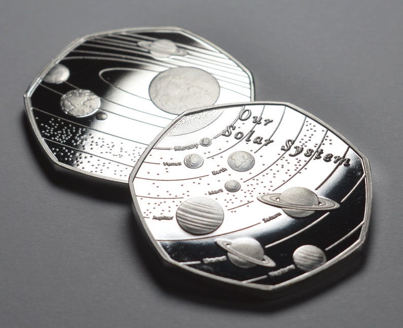 Pair of SOLAR SYSTEM Commemoratives in Free Standing 50p Coin Display ...