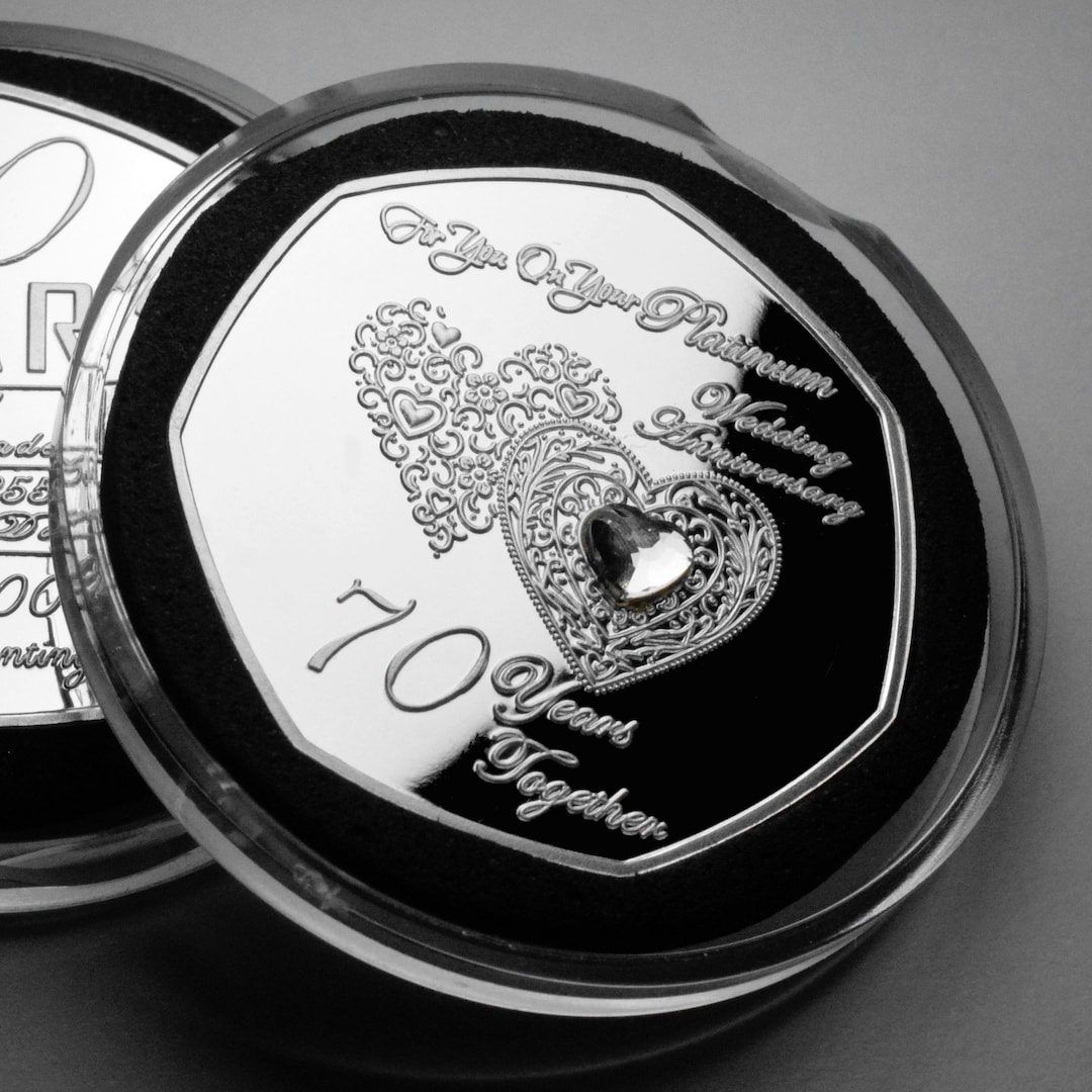 On Your 70th PLATINUM WEDDING ANNIVERSARY Commemorative With Diamante. Capsule. Gift/present ...
