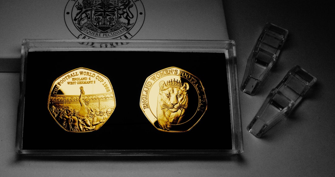 Pair of World Cup Football 24ct Gold Commemorative Coins in Display ...