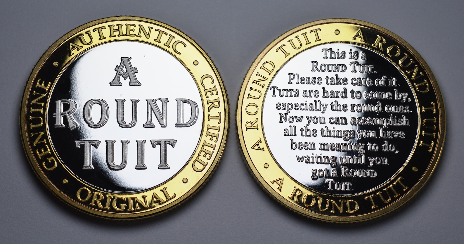 Extremely Rare 'A ROUND TUIT' Coin. Gift/present. Silver & 24ct Gold ...