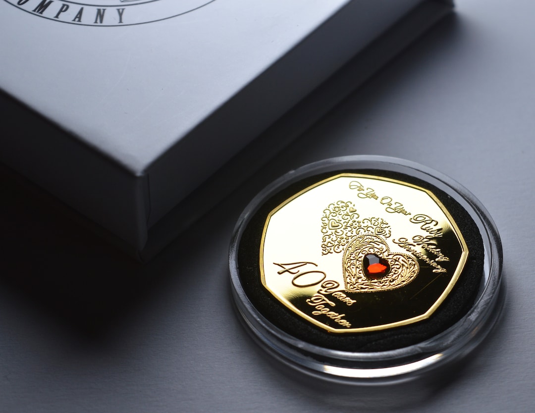 40th RUBY WEDDING ANNIVERSARY 24ct Gold Commemorative With Inlaid ...