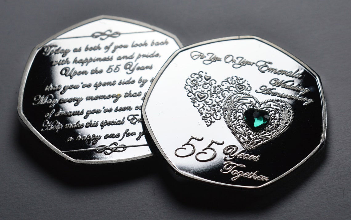 55th EMERALD WEDDING ANNIVERSARY .999 Silver Commemorative With ...