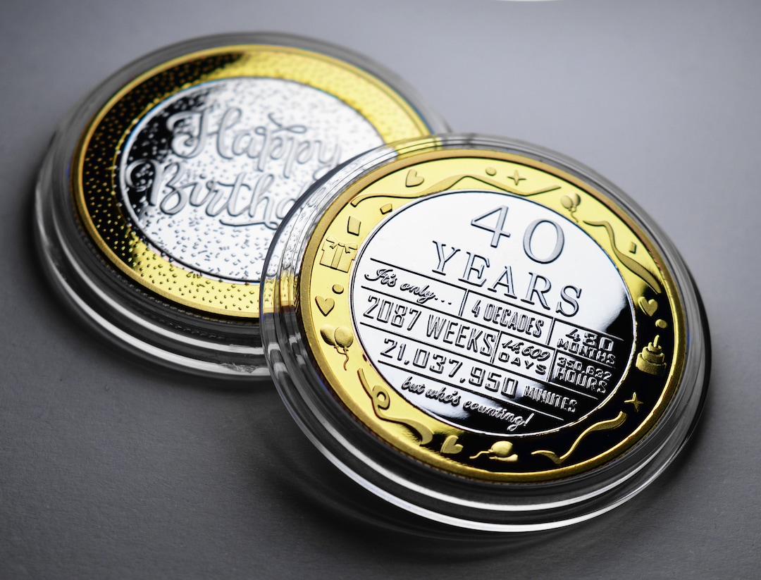 40th Birthday Dual Metal Silver & 24ct Gold Commemorative. Gift/present ...