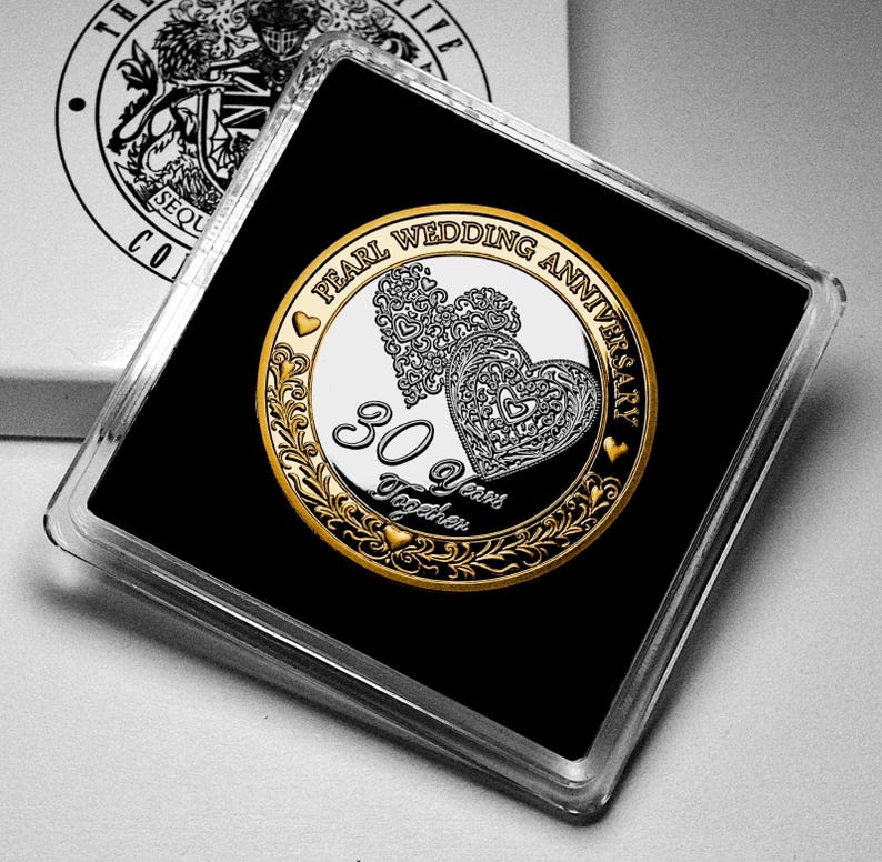 30th Pearl Wedding Anniversary Dual Metal Commemorative Coin in Gift ...