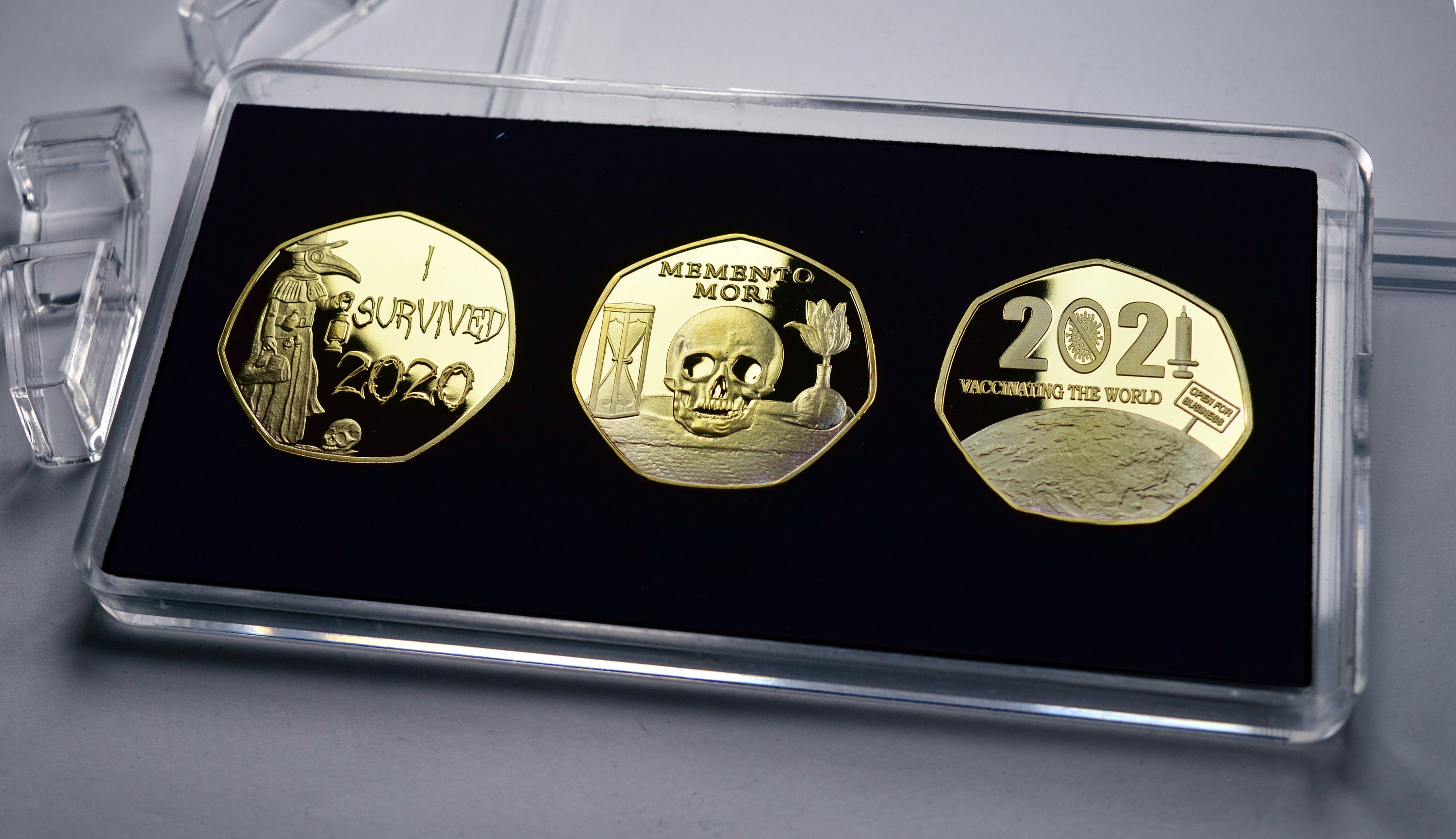 Trio of 24ct Gold Commemorative/reminder Coins. I Survived 2020 ...