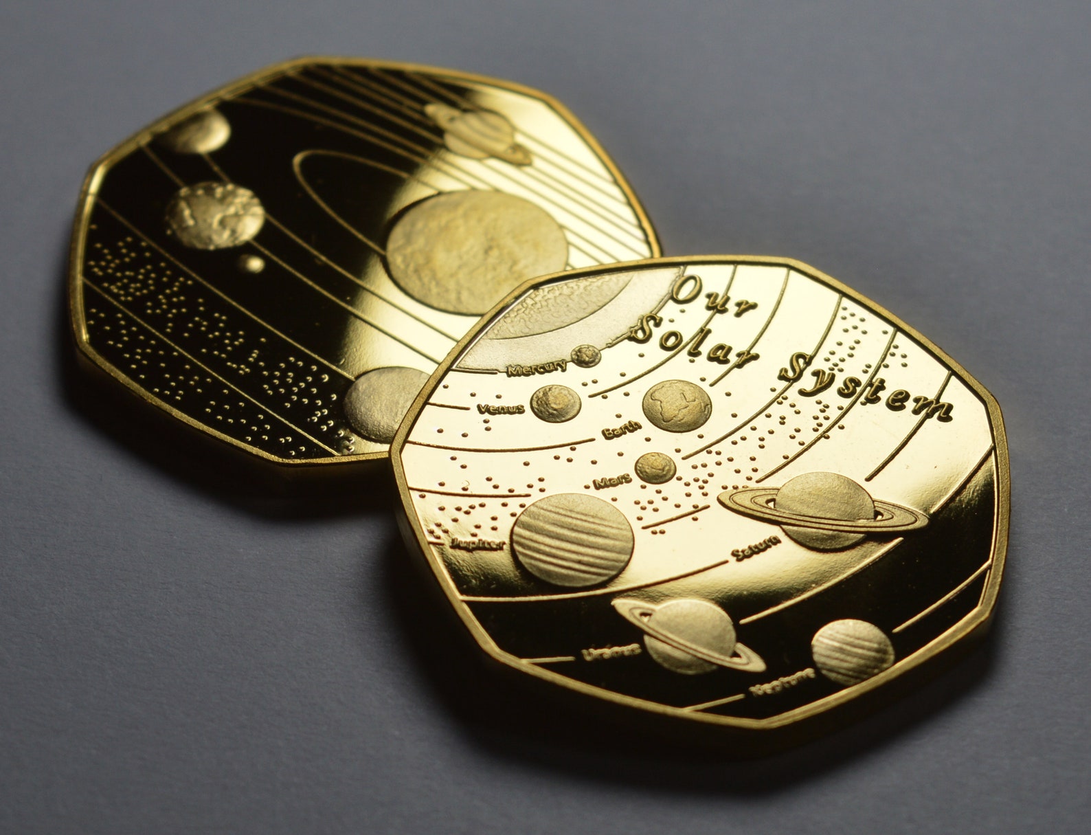 Pair of SOLAR SYSTEM .999 Silver & 24ct Gold Commemoratives in Capsules ...