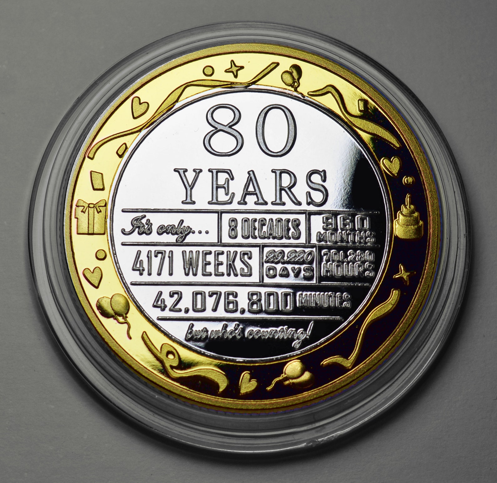 80th Birthday Dual Metal Silver & 24ct Gold Commemorative. - Etsy