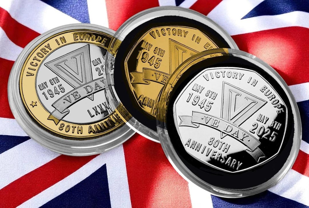 Set of 3 VE DAY 80th Anniversary 24ct Gold & Silver Commemorative Coins ...