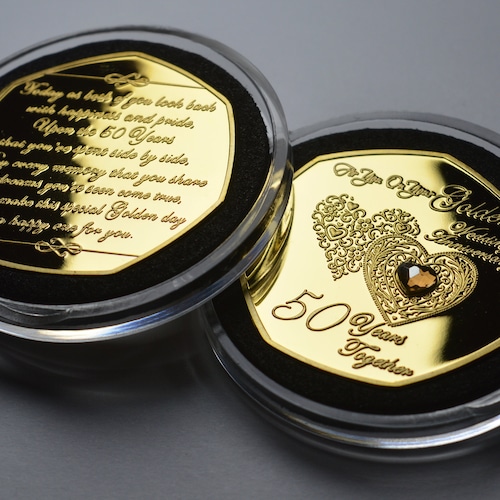 50th GOLDEN WEDDING ANNIVERSARY 24ct Gold Heart Shaped - Etsy