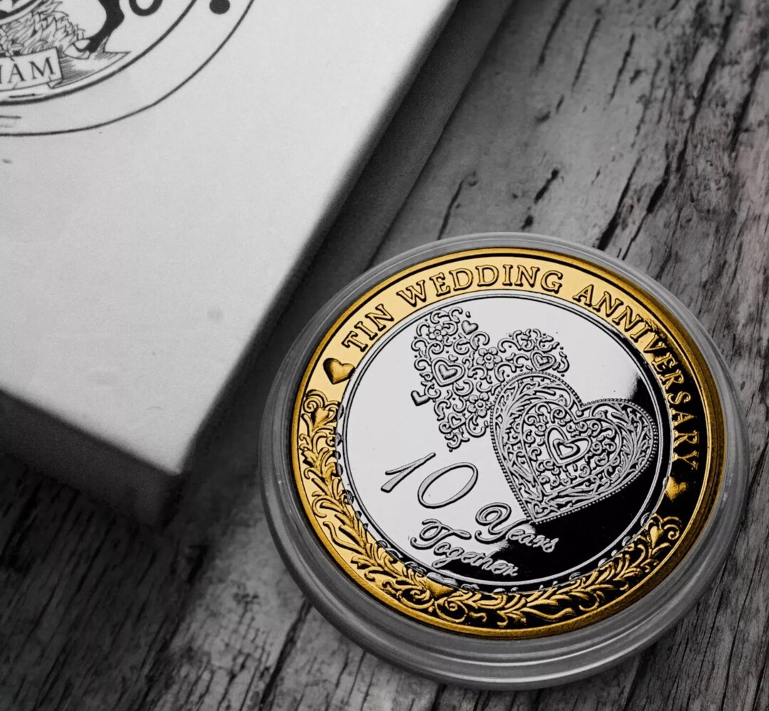 10th Tin Wedding Anniversary Dual Metal Commemorative. Gift Box. 10 ...
