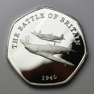 Pair of the Battle of Britain and Spitfire Silver Commemoratives in 50p ...
